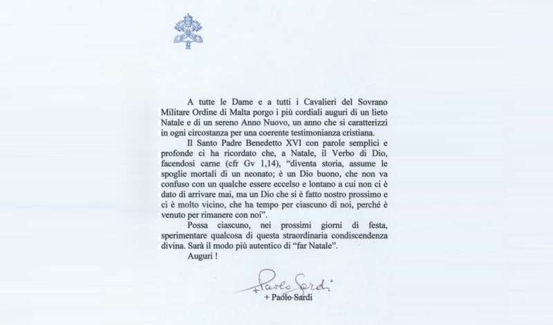 The pro-patron's message to the Order of Malta's members - Sovereign ...